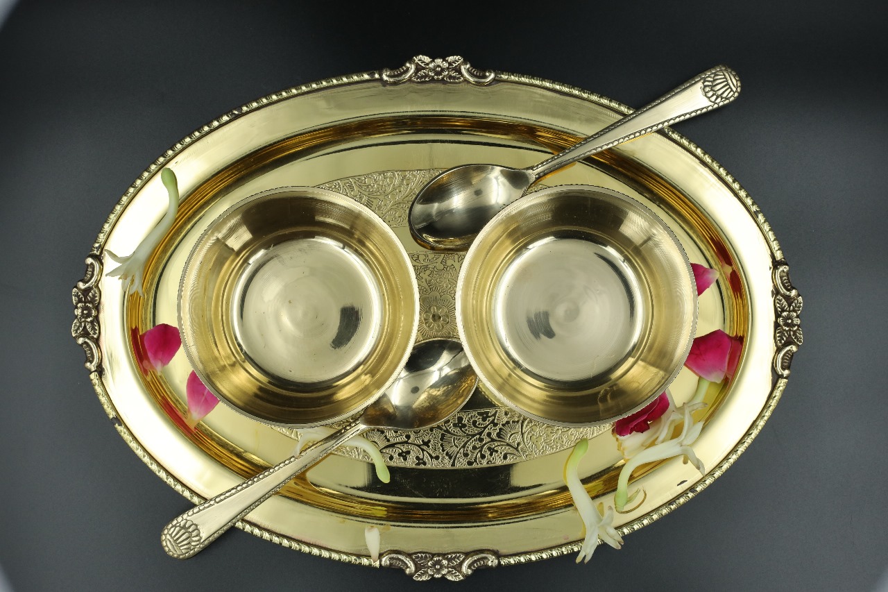 AKBRASS German Golden a showpiece Brass two-Bowl Set with Spoons and ...
